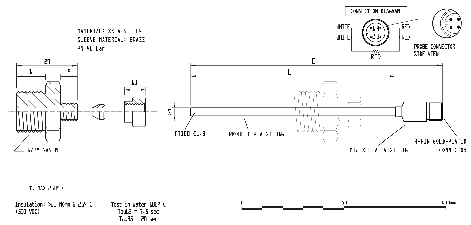 PT100/PT1000 | PTS Termoresistenza con connettore M12