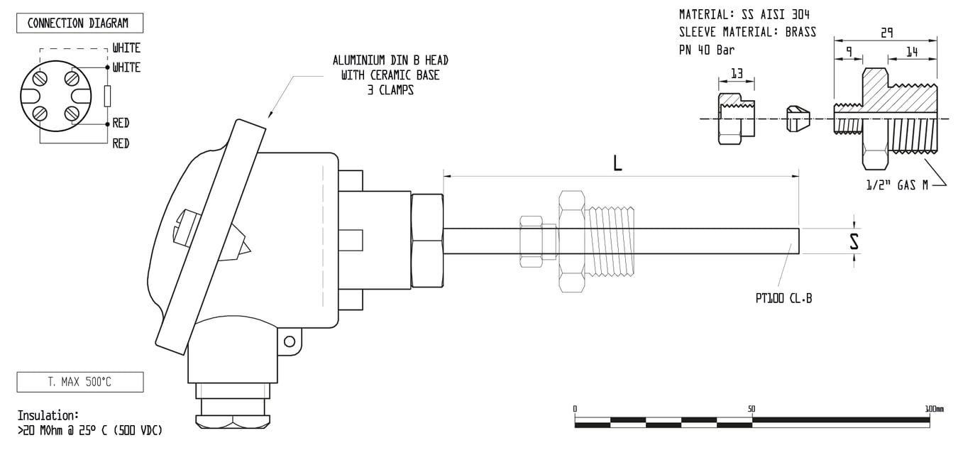 PT100 | PTS Thermoresistance with Din/B Head